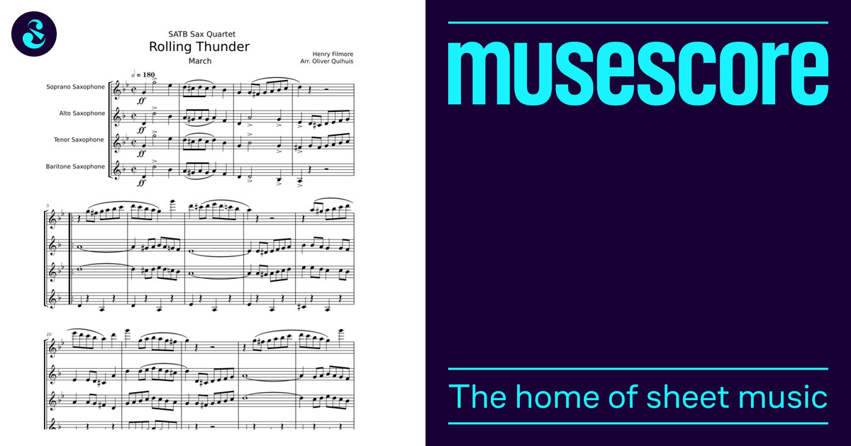 Rolling Thunder March – Sax Quartet Sheet Music for Saxophone alto ...