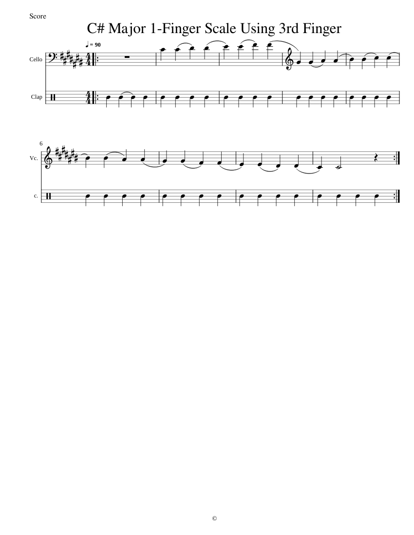 C# Major Repeated Notes Sheet music for Cello, Hand clap (Mixed Duet ...