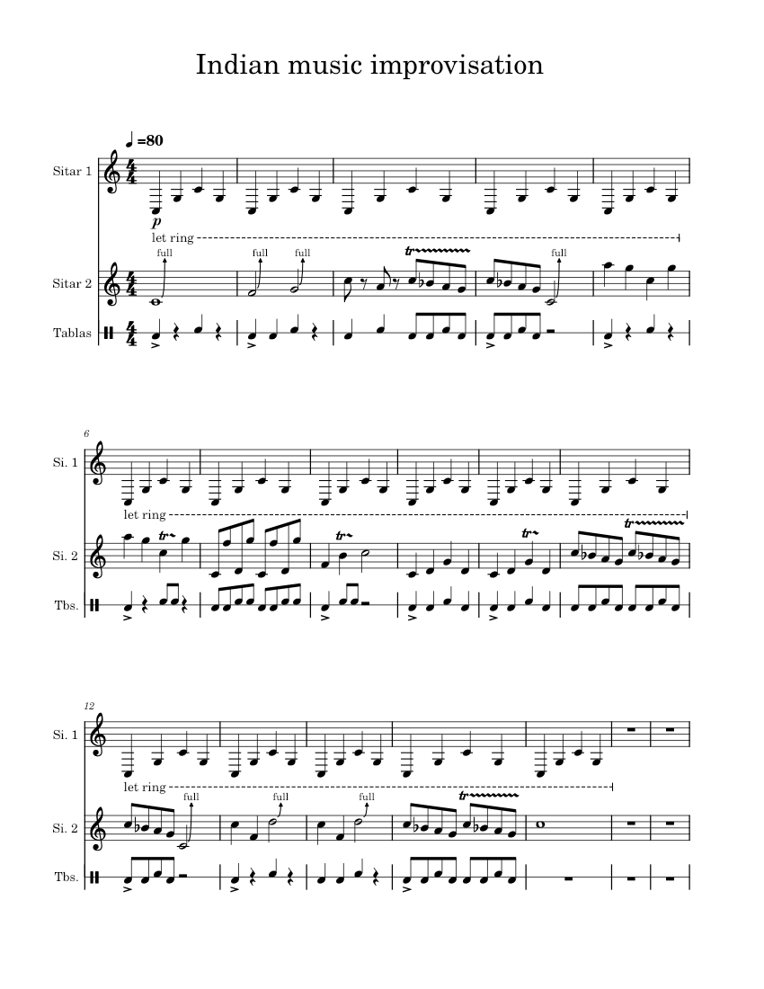Indian music improvisation Sheet music for Sitar, Tabla (Mixed Trio ...