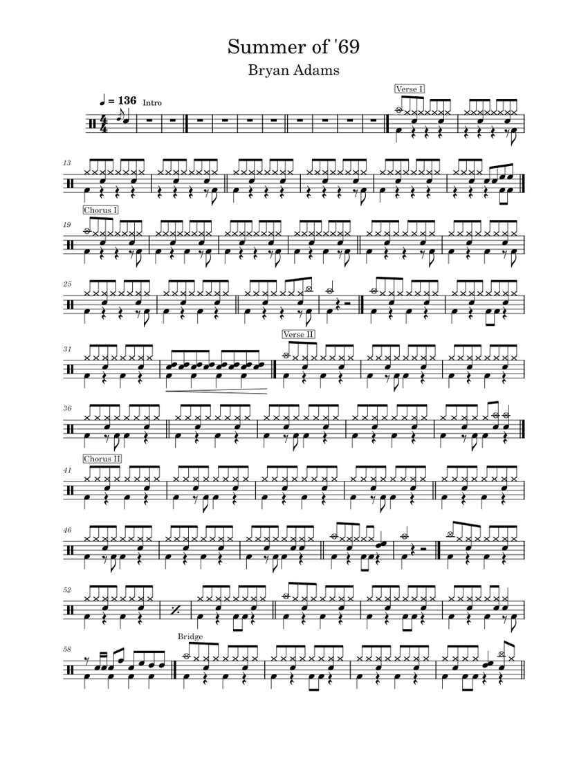 Summer of '69 – Bryan Adams - Drum Sheet Sheet Music for Drum group ...