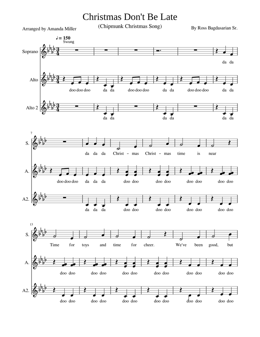 Christmas Don't Be Late (Chipmunk Song) Sheet Music for Piano, Voice ...