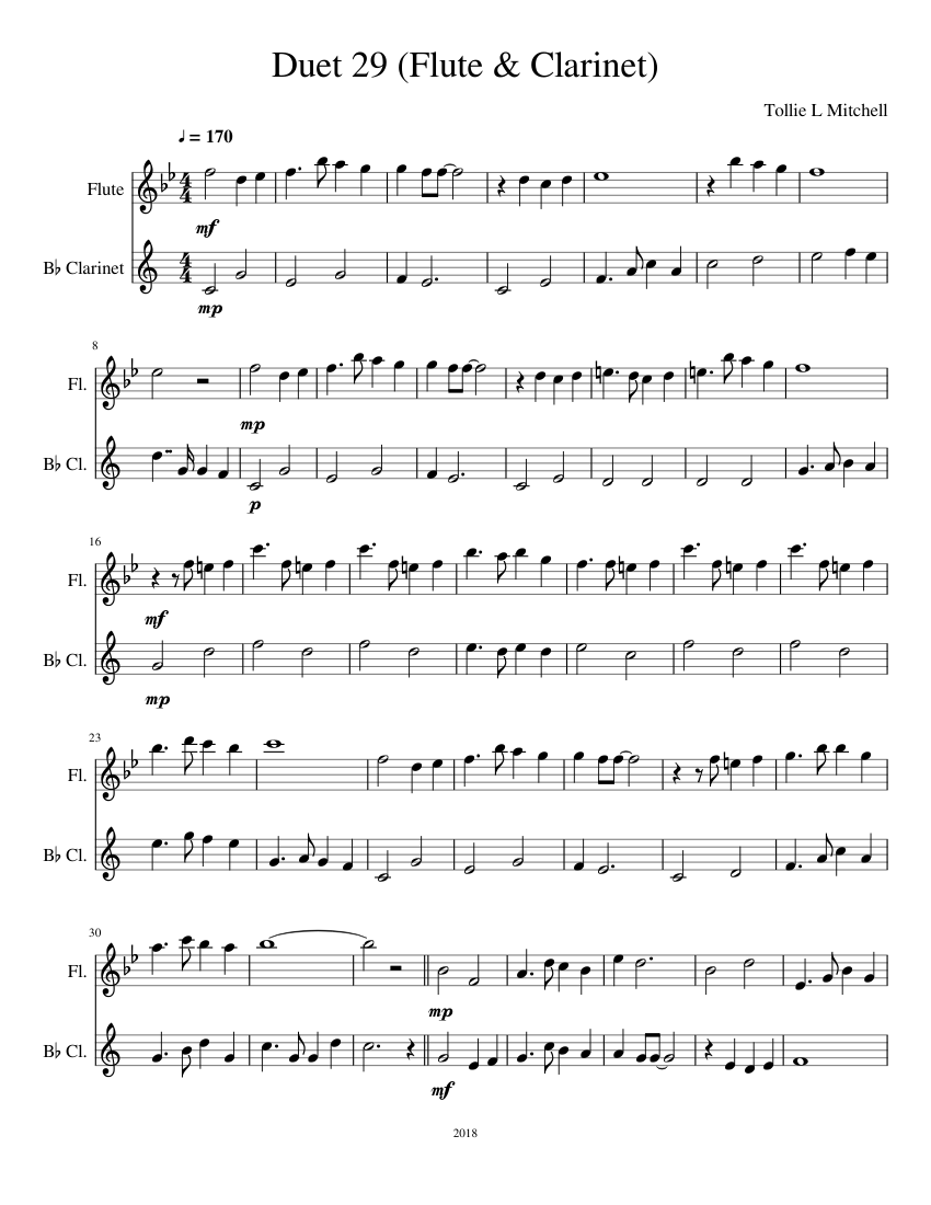 Duet 29 Flute Clarinet Sheet music for Flute, Clarinet in b-flat ...