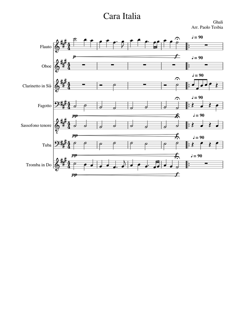 Cara Italia - Ghali Sheet music for Tuba, Flute, Oboe, Clarinet in b ...