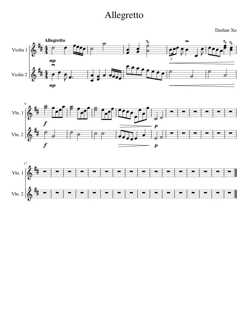 Allegretto Sheet music for Violin (String Duet) | Musescore.com