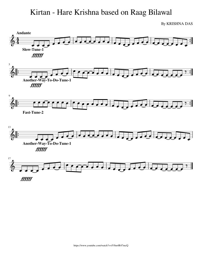 Kirtan - Hare Krishna based on Raag Bilawal Sheet Music for Flute (Solo ...