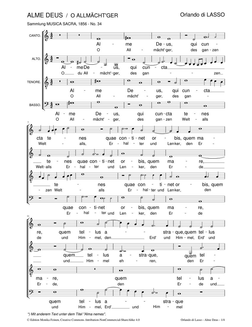 Alma Nemes - Orlando di Lasso Sheet music for Soprano, Alto, Tenor ...