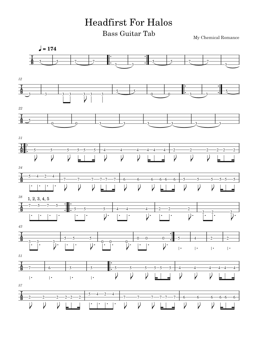 Headfirst for halos – My Chemical Romance Sheet music for Bass guitar ...