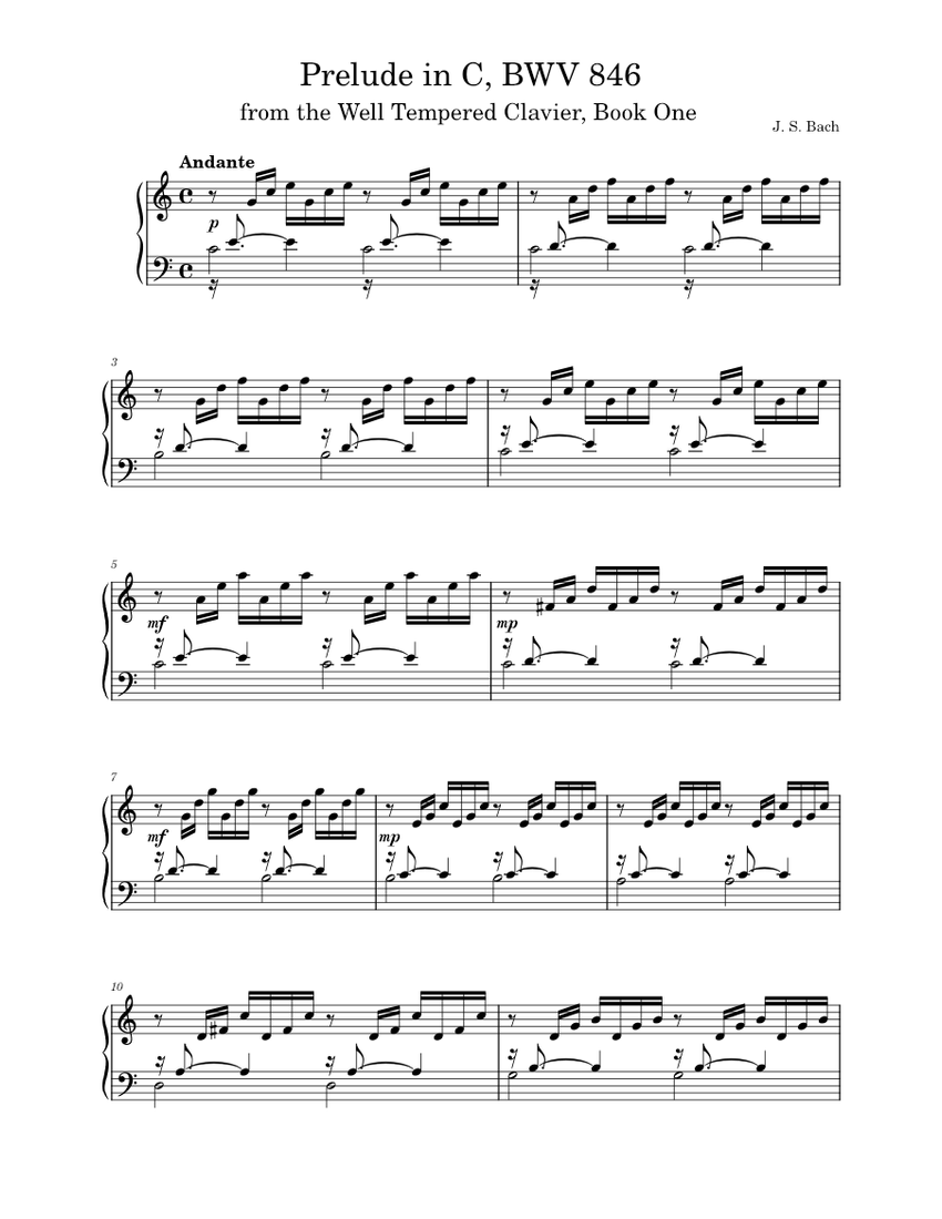 Prelude in C, BWV 846 - Bach Sheet music for Piano (Solo) Easy | Musescore.com