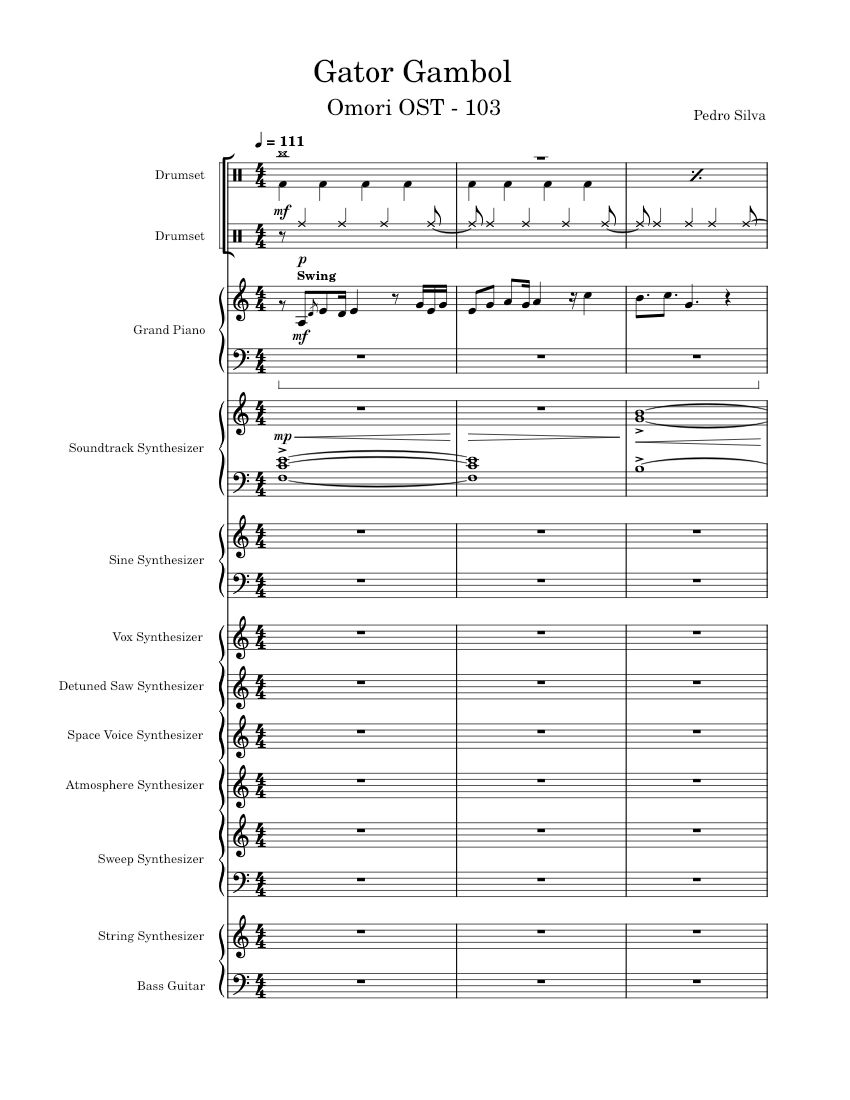 Gator Gambol – Omori Sheet Music for Piano, Bass guitar, Drum group ...