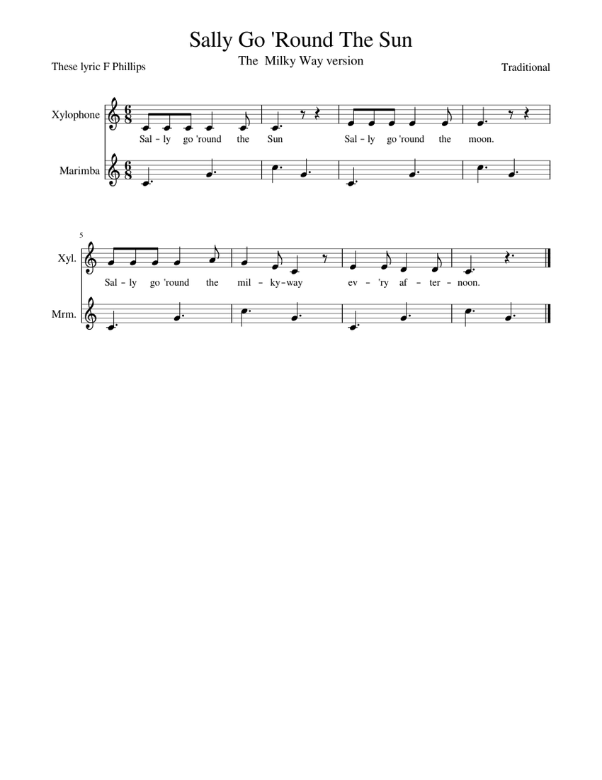 Sally Go 'Round The Sun Sheet music for Marimba, Xylophone (Percussion ...