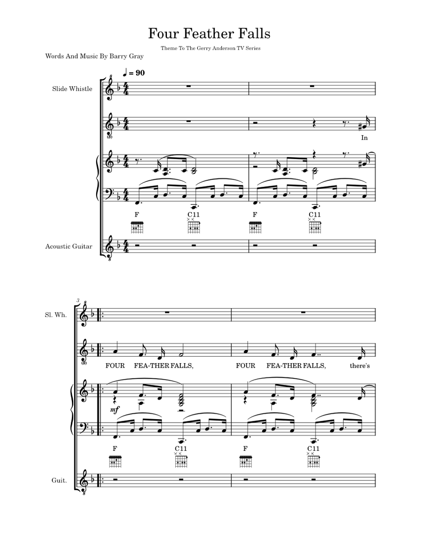 Four Feather Falls – Barry Gray Sheet Music with Chords for Piano ...