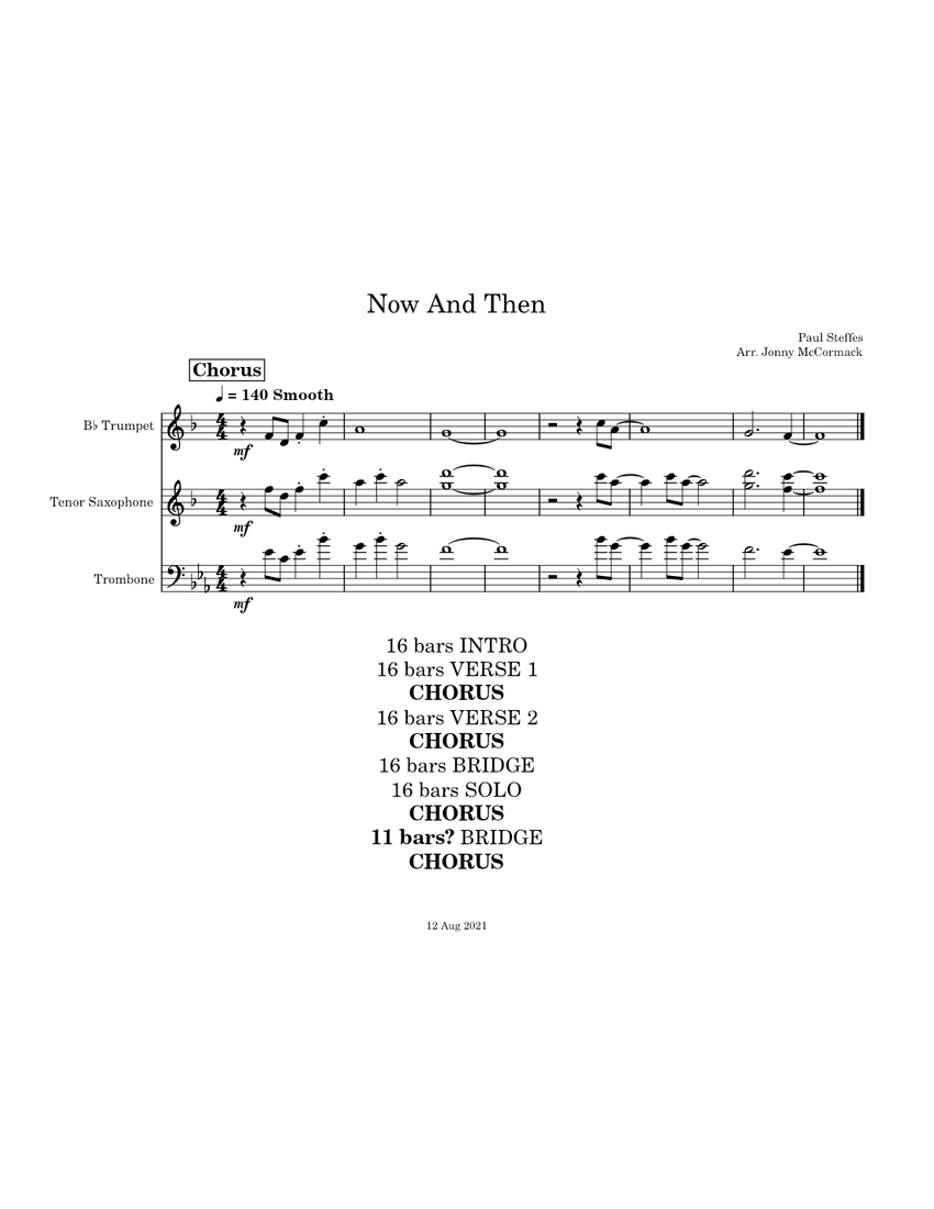 Now And Then – Paul Steffes Sheet Music for Trombone, Saxophone tenor ...