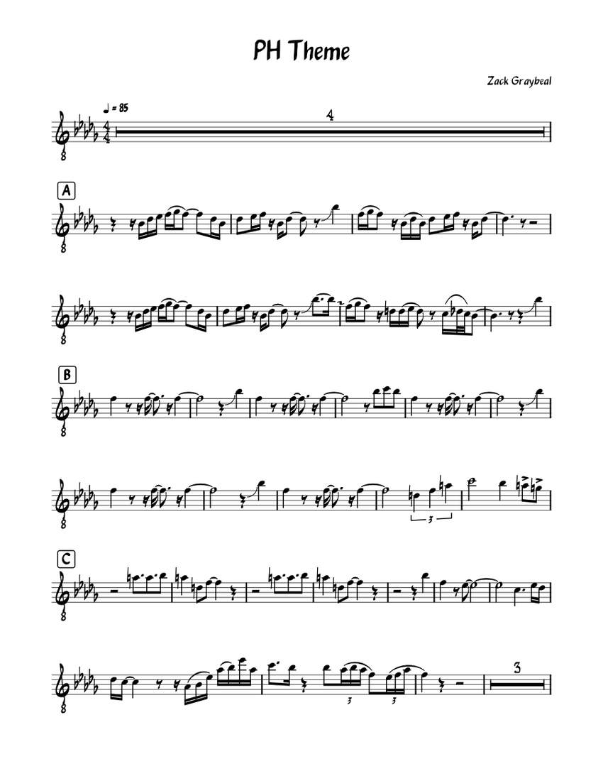 PH Theme (Sax part, concert pitch) Sheet Music for Guitar (Solo ...