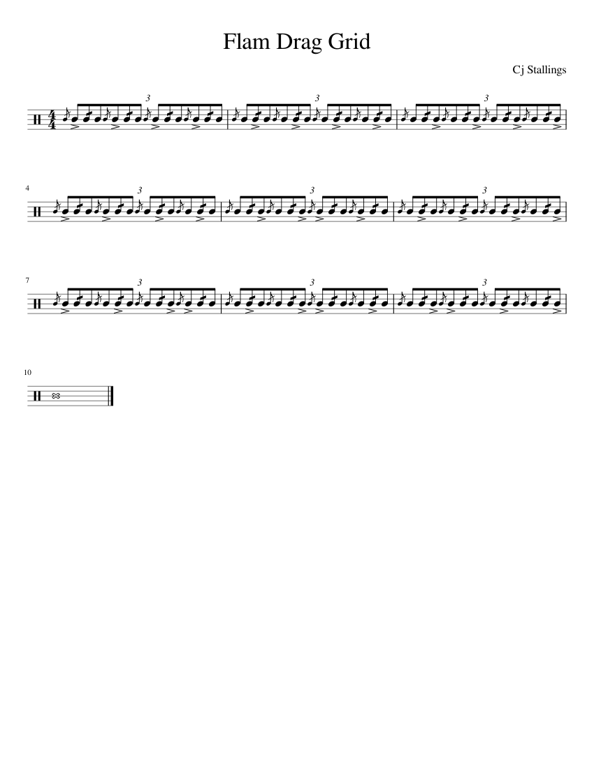 Flam Drag Grid Sheet music for Snare drum (Drum Corps (Modern ...