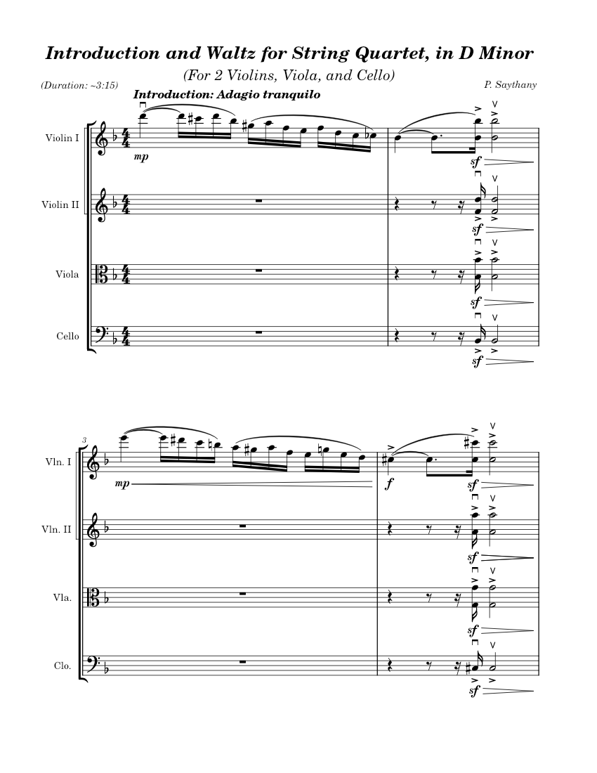 Introduction and Waltz for String Quartet, in D Minor - P. Saythany ...
