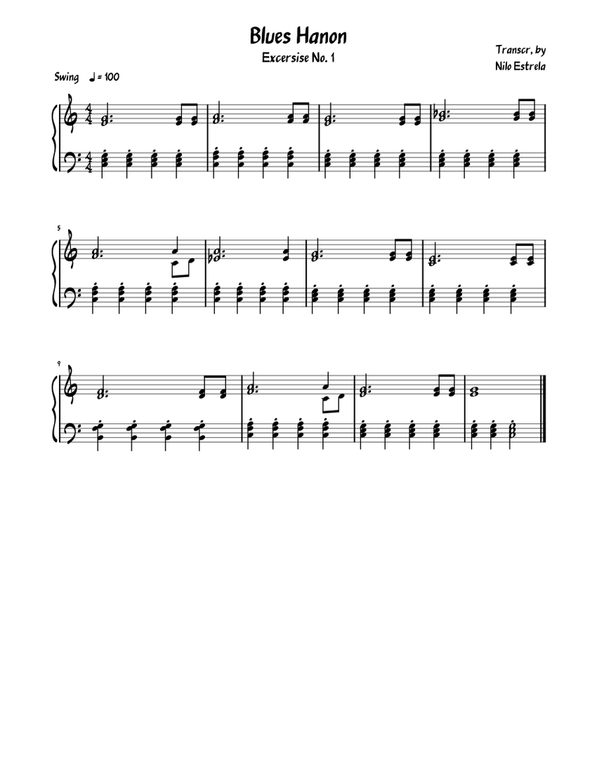 Blues_Hanon_No1 Sheet music for Piano (Solo) Easy | Musescore.com