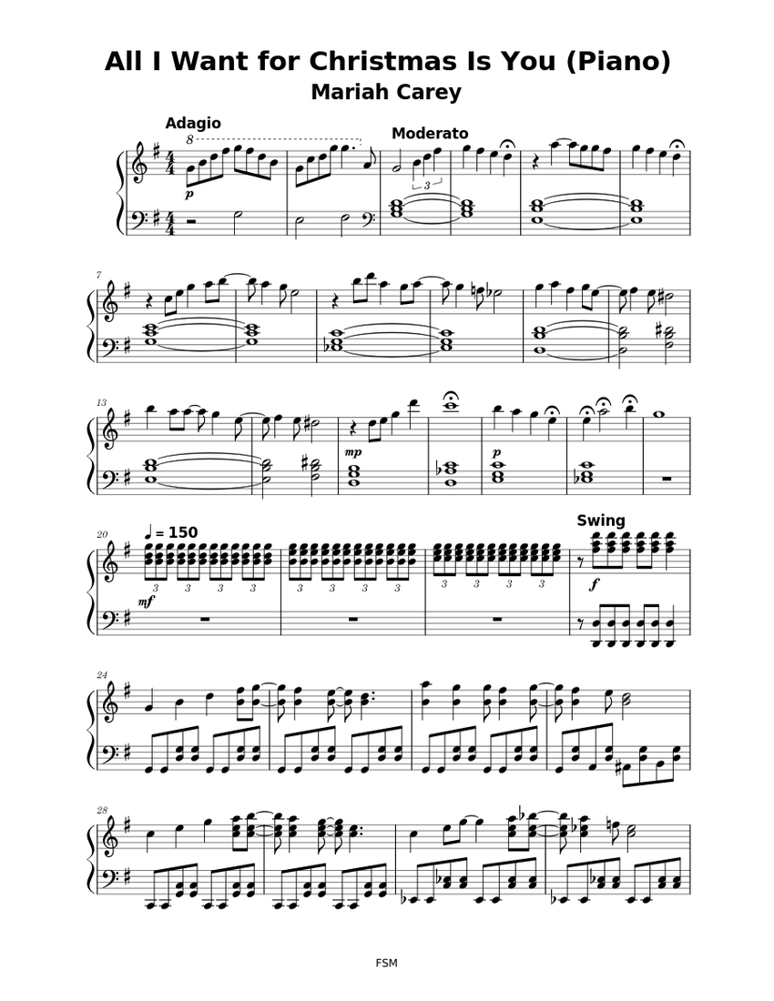 All I Want for Christmas Is You – Mariah Carey (Piano) Sheet Music for Piano (Solo) | MuseScore.com