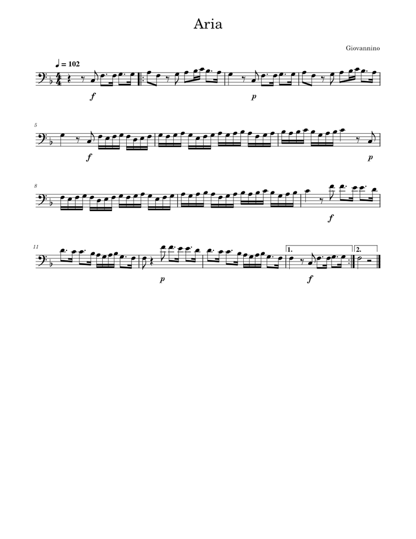 Giovannino del Violone - Sonata in Fmaj - Aria Sheet Music for ...
