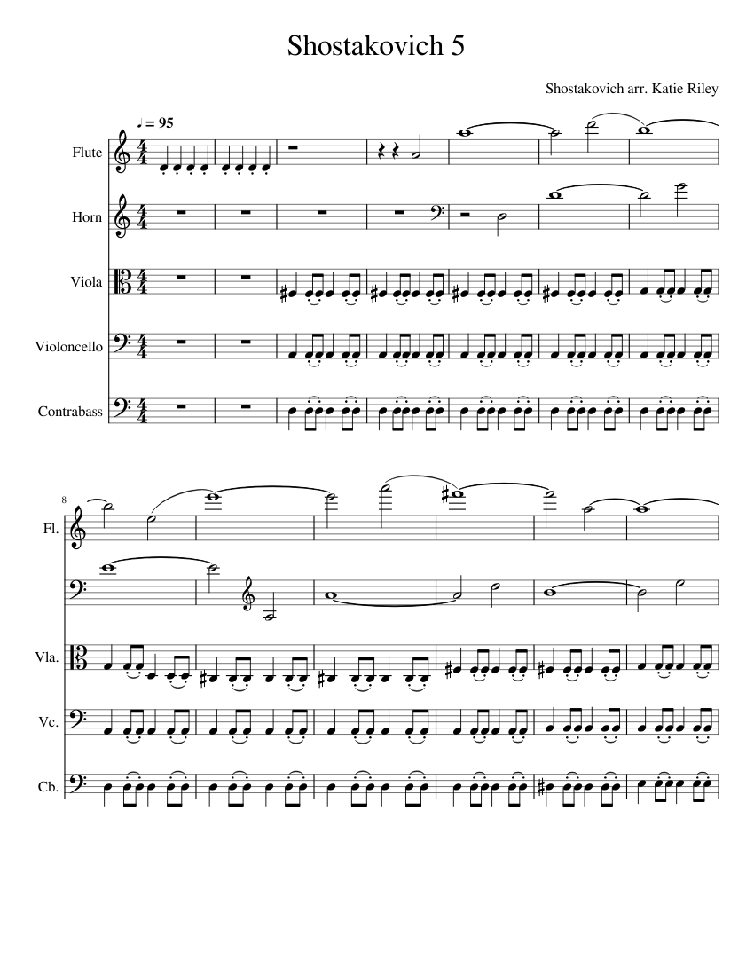 Shostakovich 5 Excerpt - edited Sheet Music for Flute, French horn ...