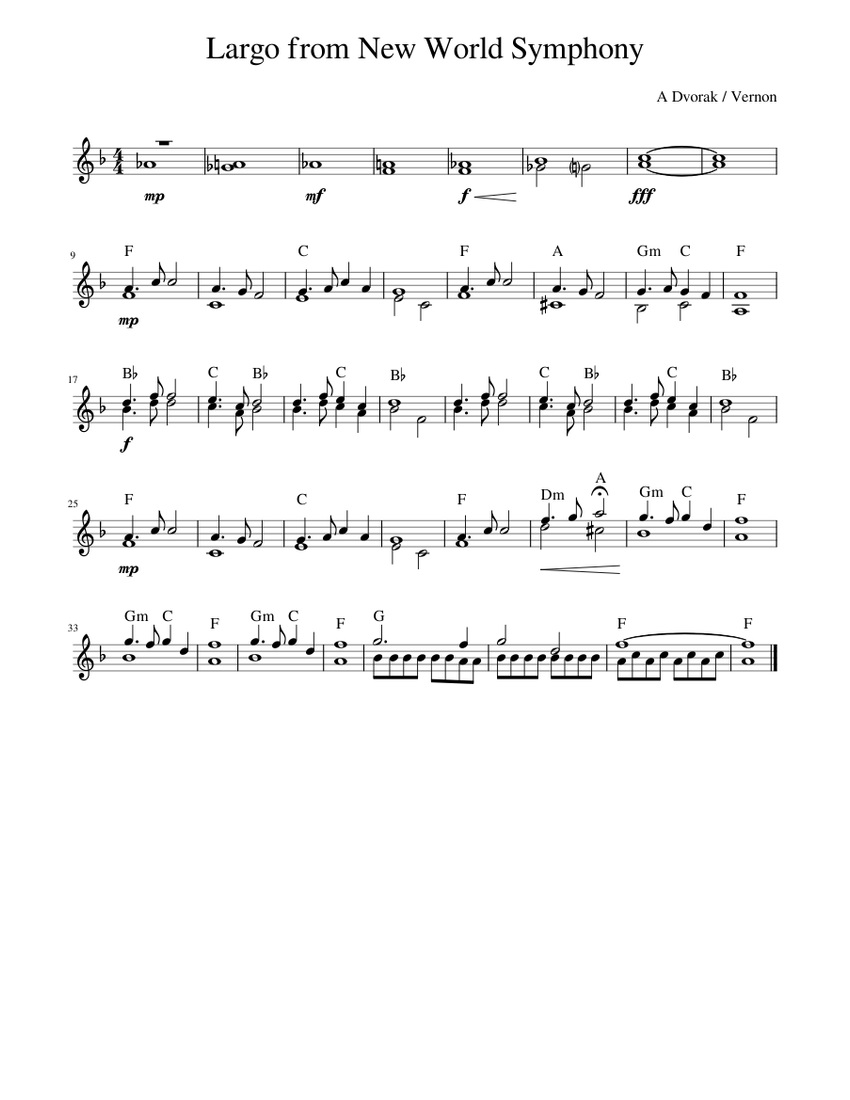 Largo_from_New_World_Symphony Sheet Music for Oboe (Solo) | MuseScore.com