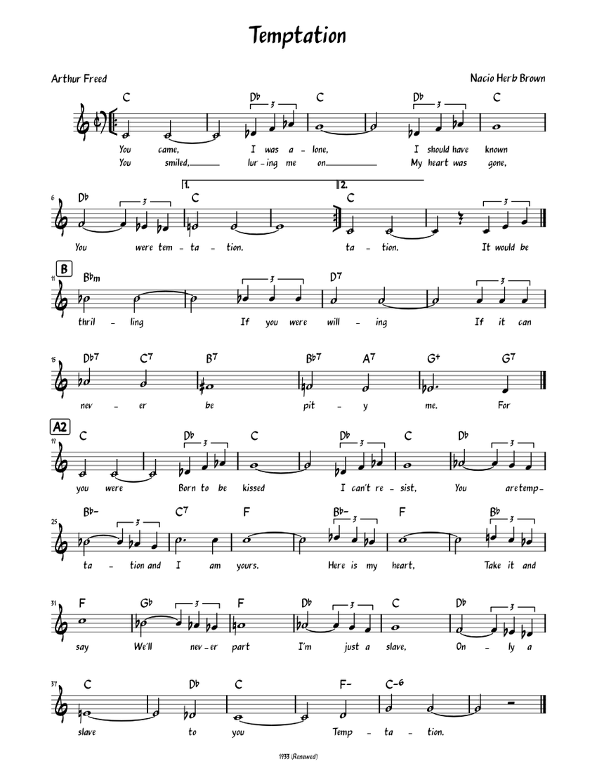 Temptation (Lead sheet with lyrics ) Sheet Music with Chords for Piano ...