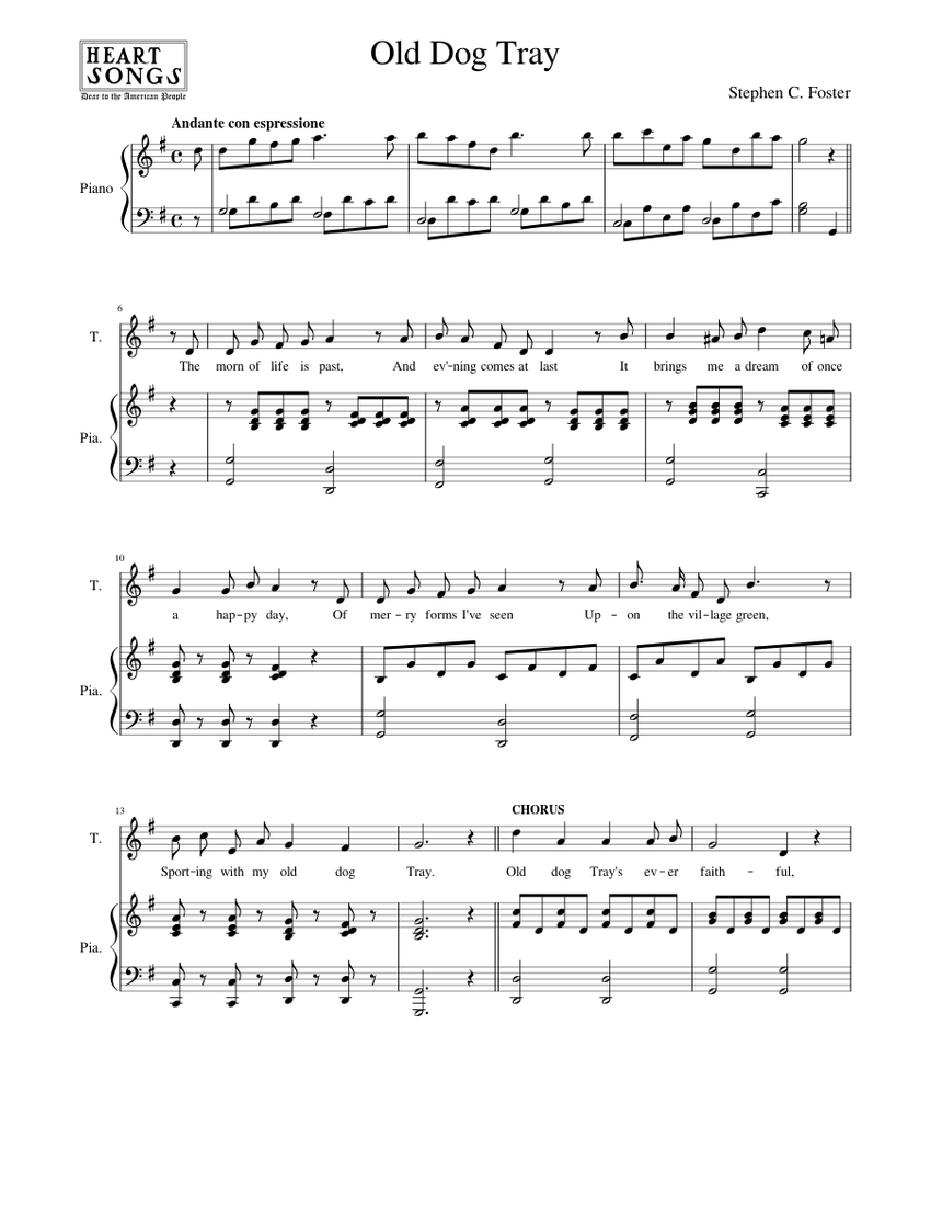 Old Dog Tray Sheet Music for Piano, Tenor (Piano-Voice) | MuseScore.com