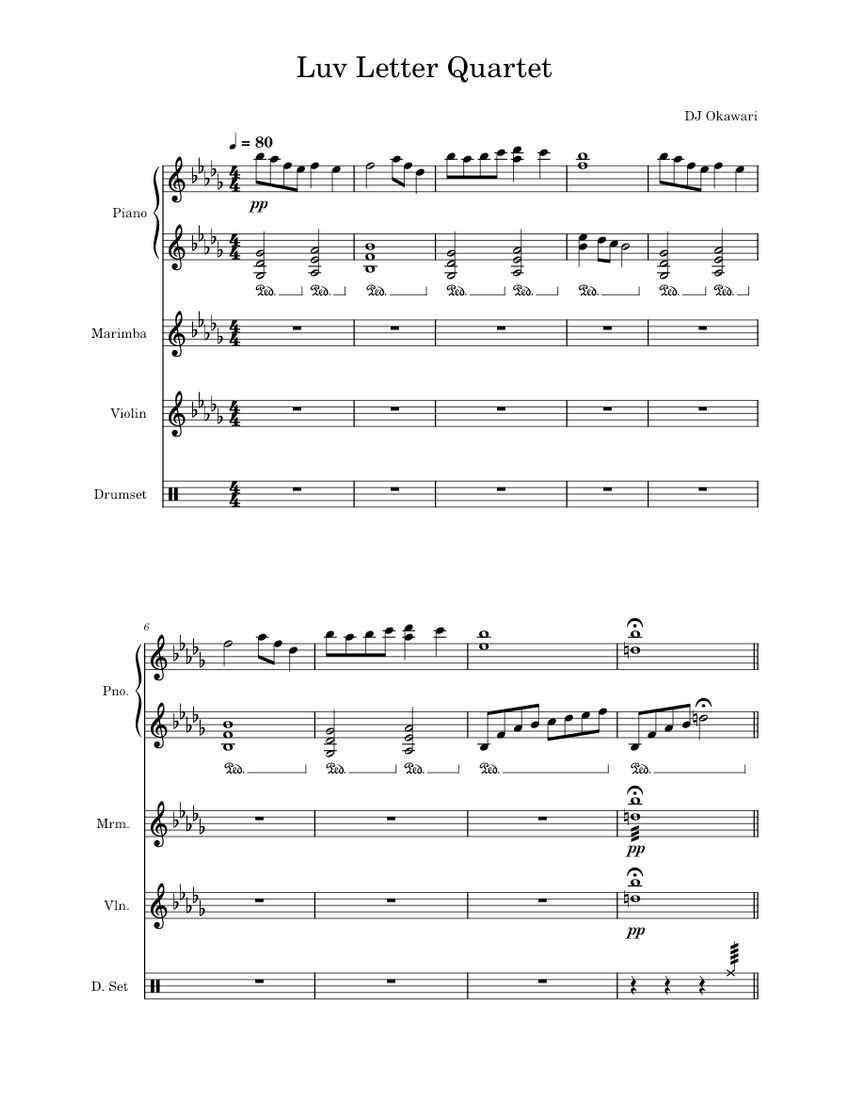 Luv_Letter_Quartet Sheet music for Piano, Violin, Drum group, Marimba ...