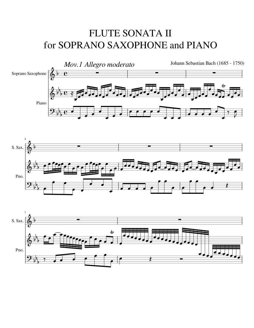 Flute sonata in E major for soprano saxophone – Johann Sebastian Bach ...