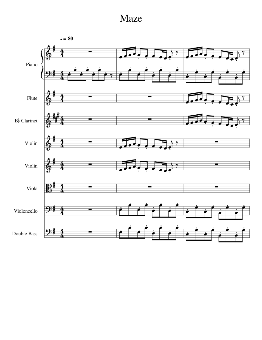 Maze Sheet music for Piano, Flute, Clarinet in b-flat, Contrabass ...
