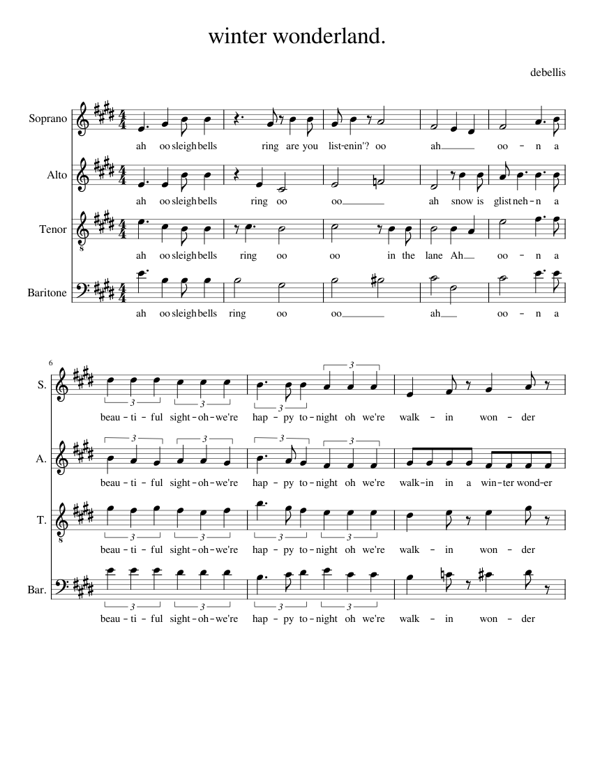 winter wonderland. (one minute - 4 part acapella) Sheet Music for ...