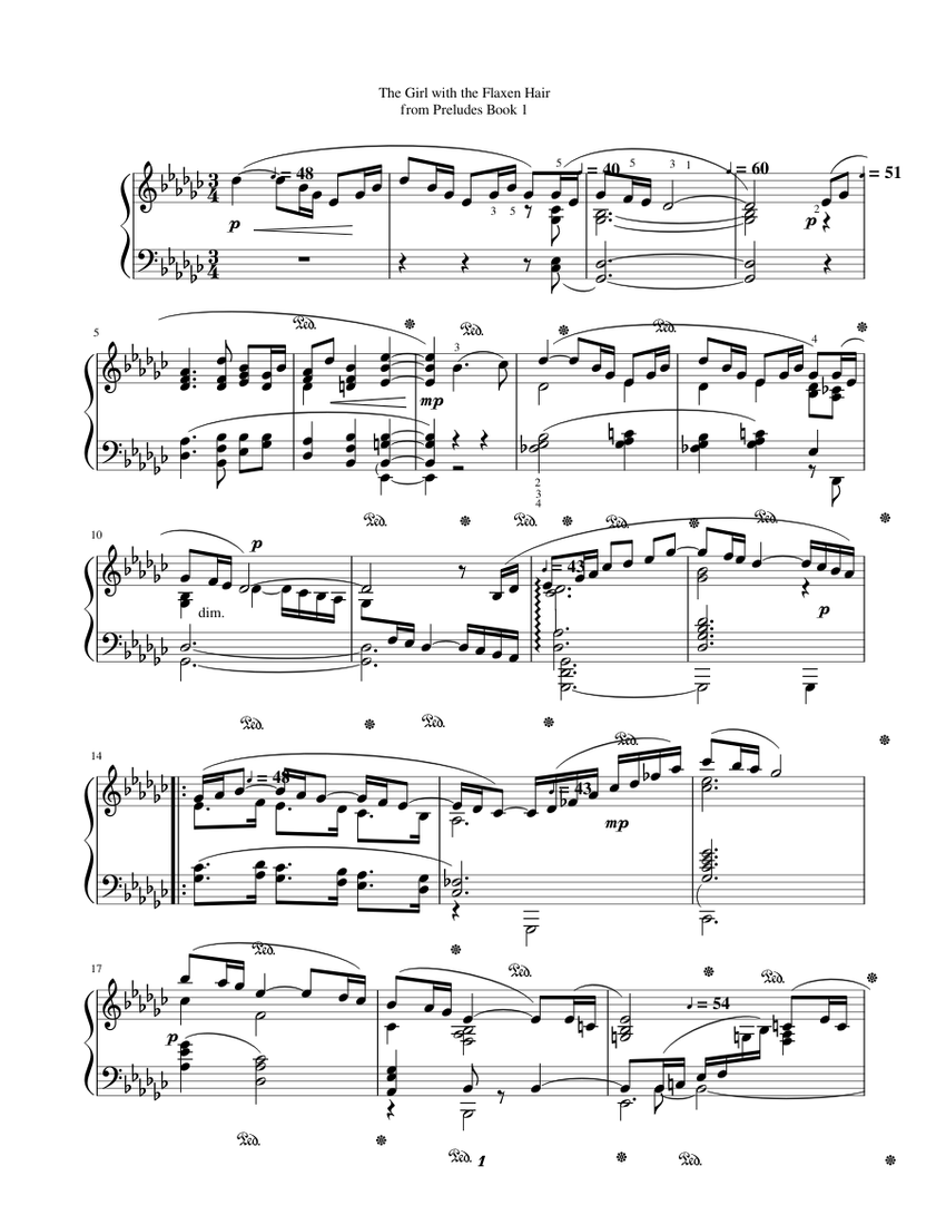 La fille aux cheveux de lin - Claude Debussy Sheet Music for Piano ...