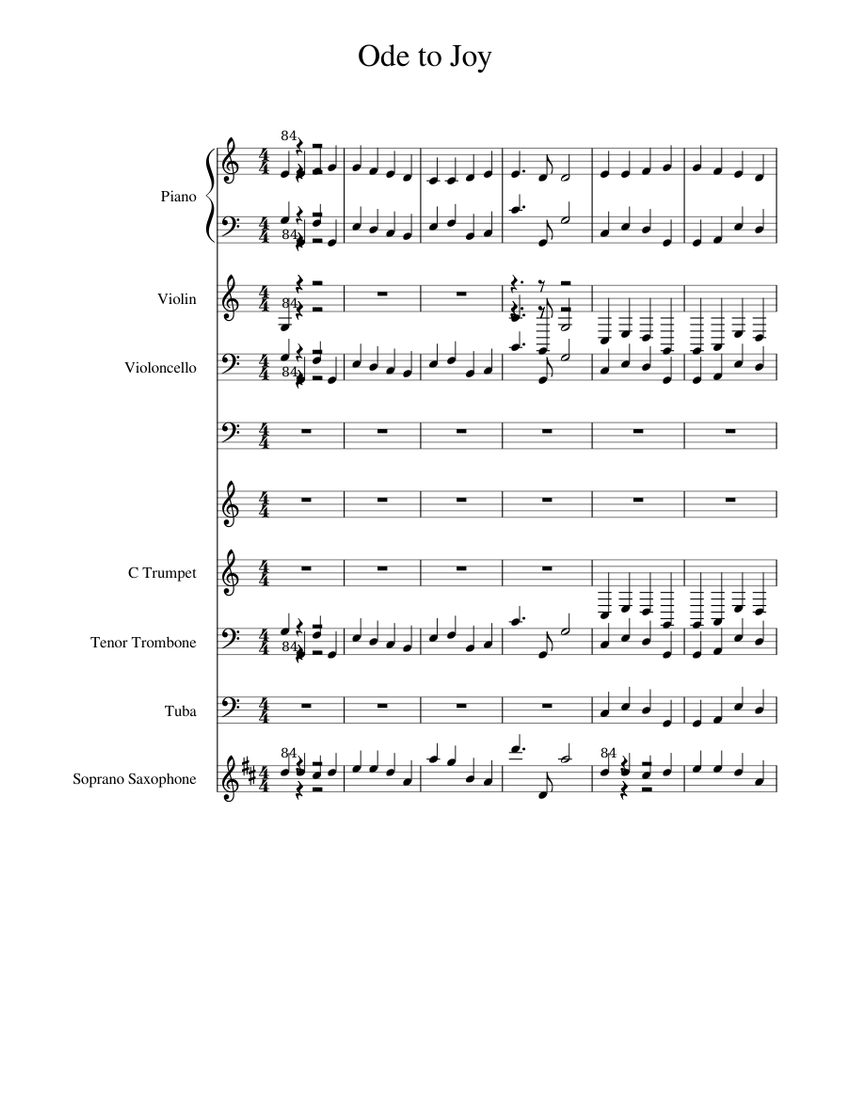 Ode to Joy Arangment 7 Sheet music for Piano, Tuba, Vocals, Trombone ...