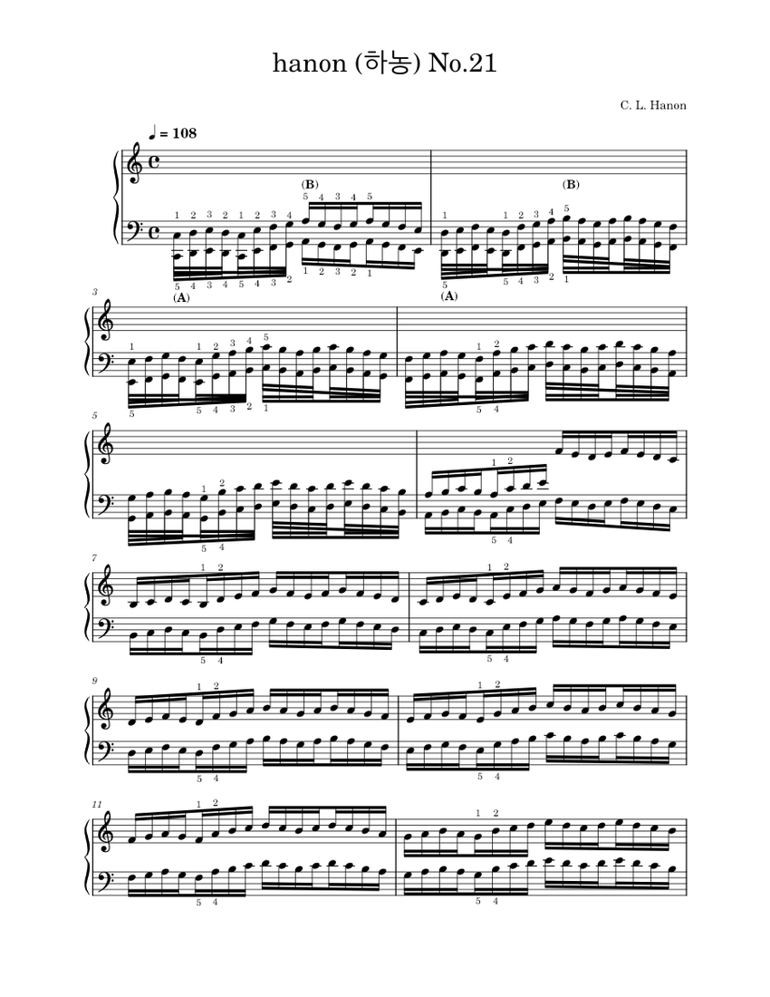 hanon 하농 No.21 Sheet Music for Piano (Solo) | MuseScore.com