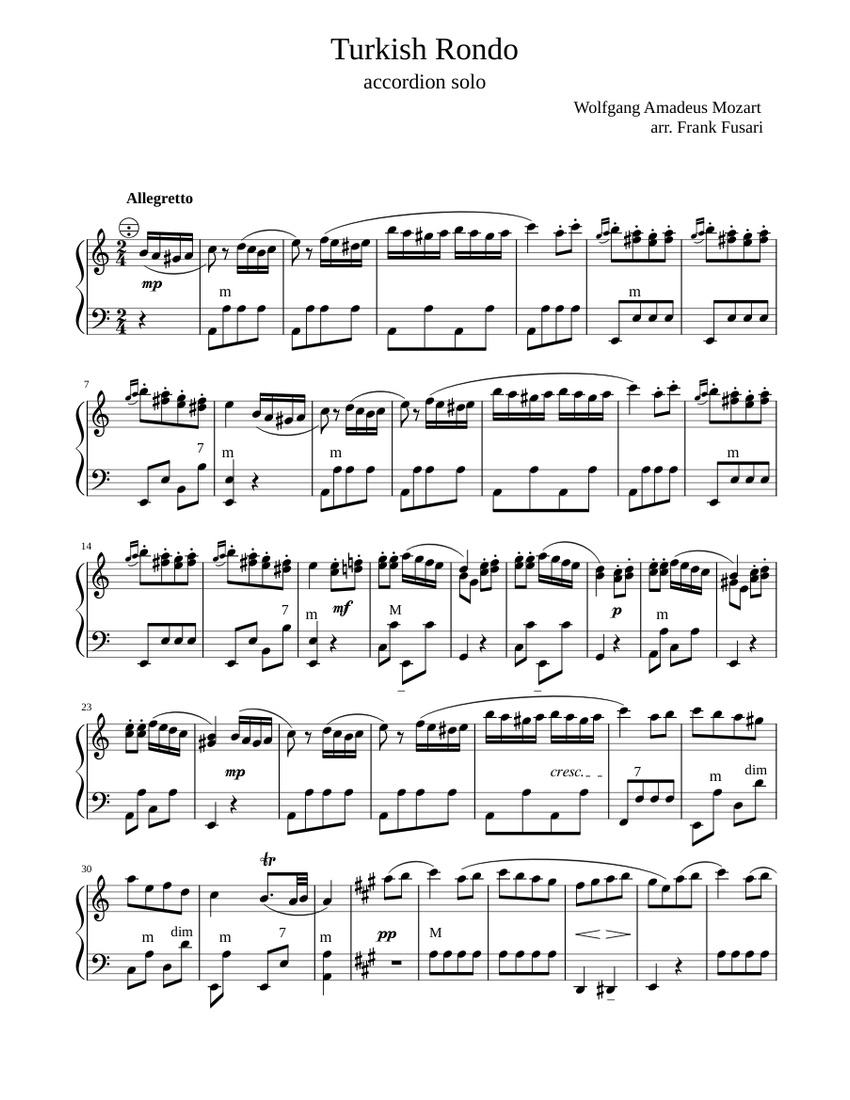 Turkish Rondo accordion solo Sheet Music for Piano (Solo) | MuseScore.com