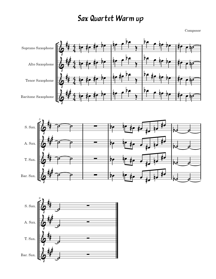 Sax Quartet Warm up Sheet Music for Saxophone alto, Saxophone tenor ...