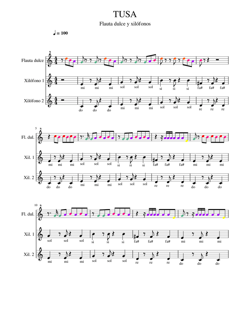 Tusa – Karol G Sheet music for Xylophone, Recorder (Mixed Trio ...