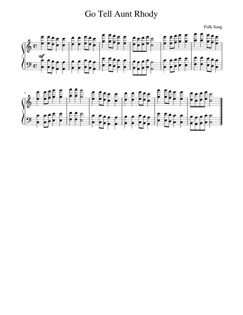 Go Tell Aunt Rhody Sheet Music for Piano (Solo) easy | MuseScore.com