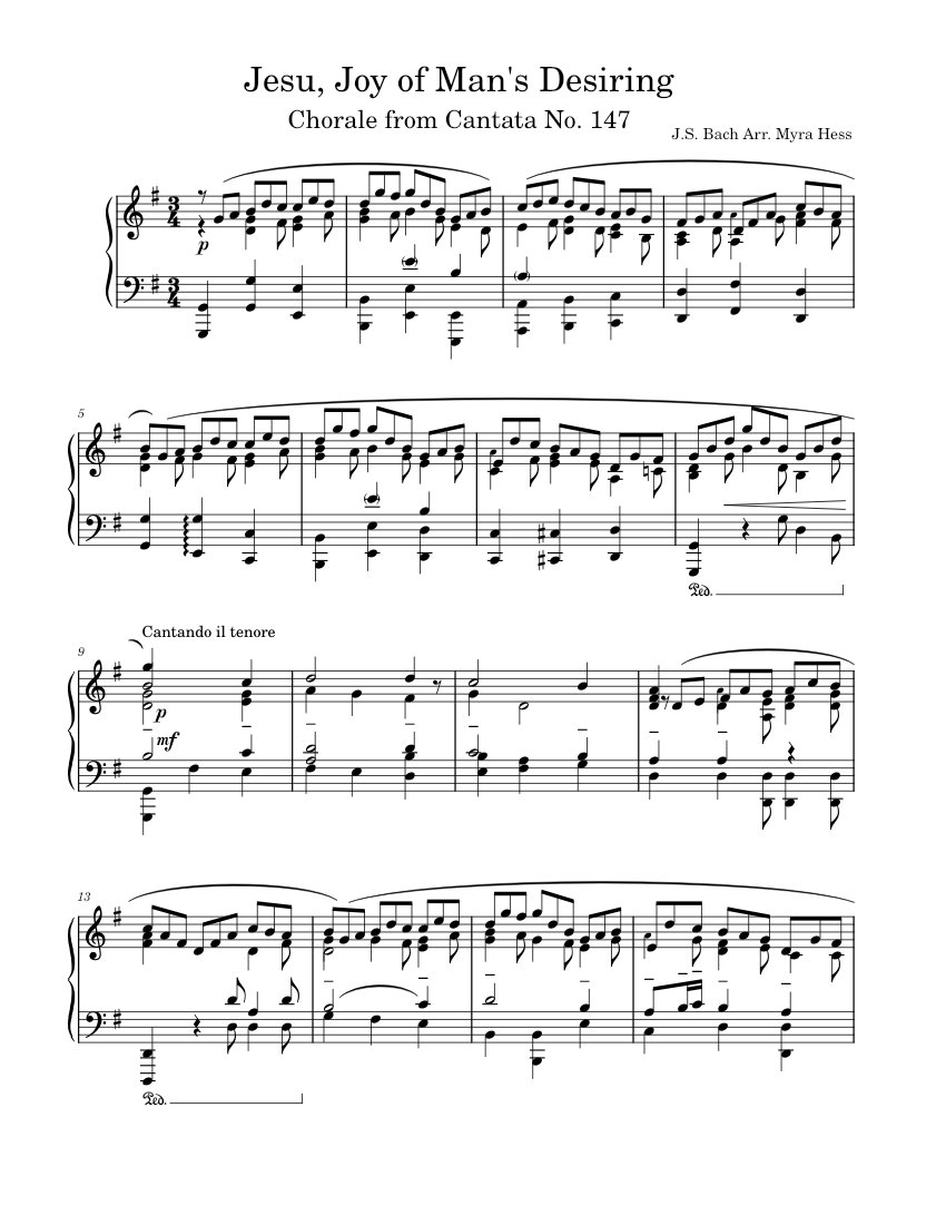 Jesu, Joy of Man's Desiring – Johann Sebastian Bach Sheet Music for ...