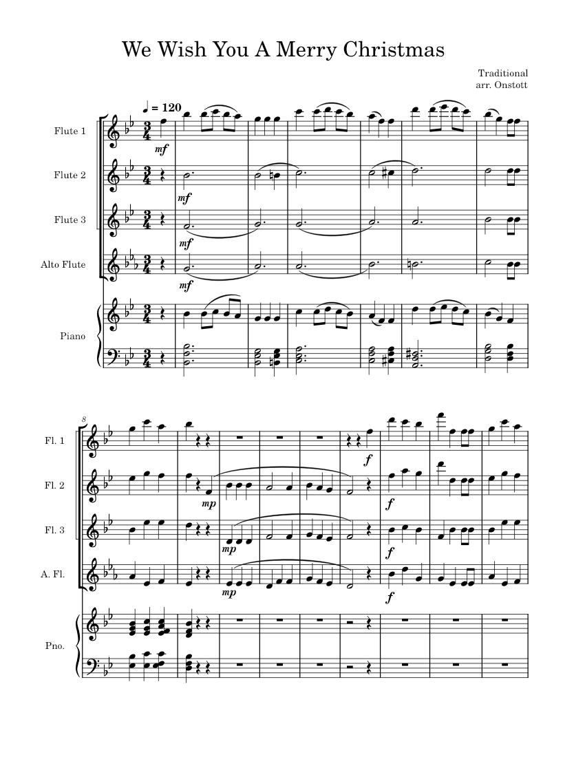 We Wish You a Merry Christmas Sheet music for Piano, Flute, Flute alto ...