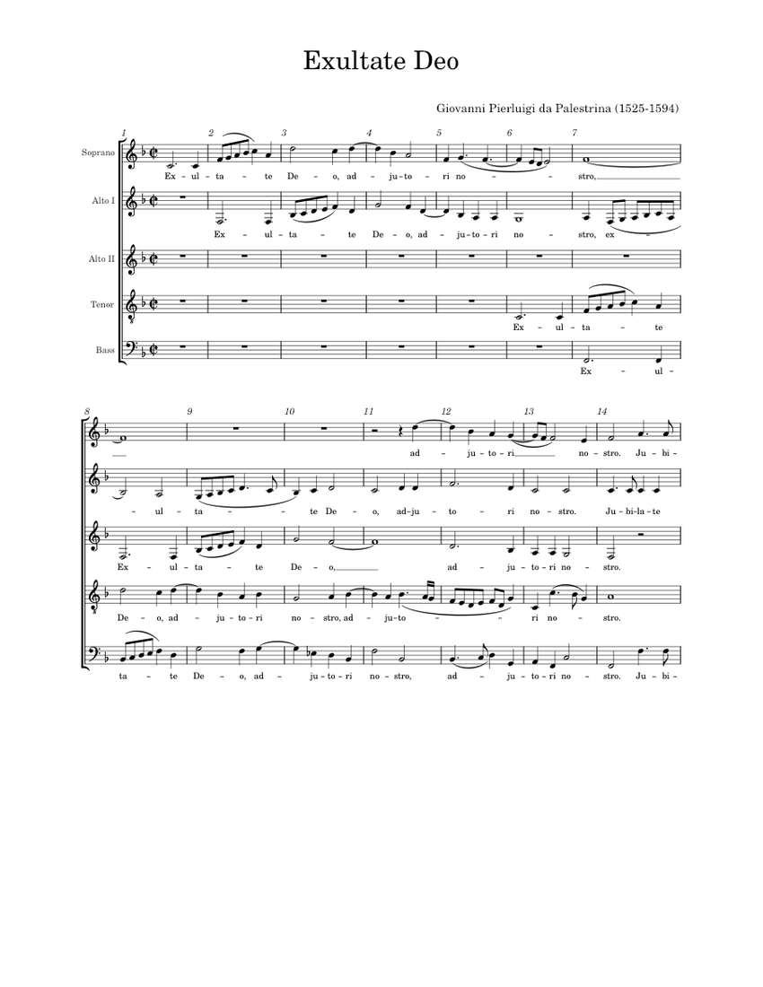 Exultate Deo – Giovanni Pierluigi da Palestrina Sheet music for Soprano ...