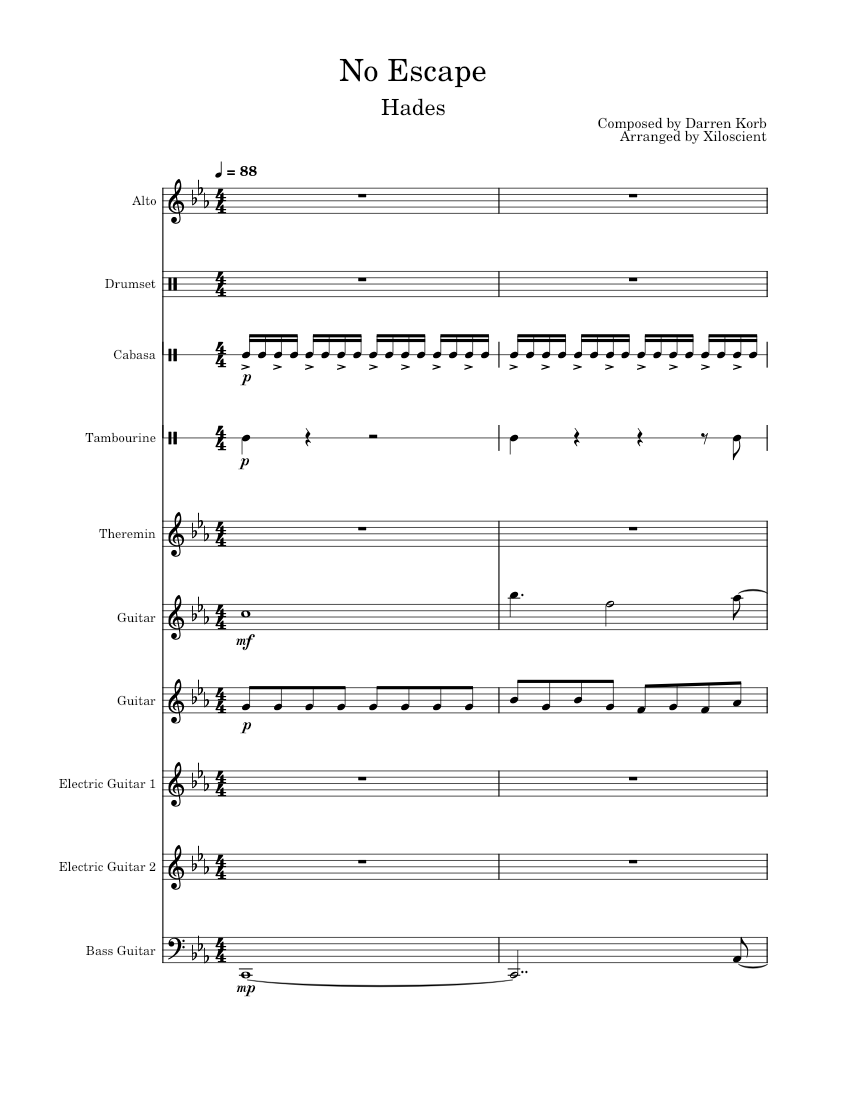 No Escape Sheet music for Alto, Tambourine, Guitar, Bass guitar & more ...