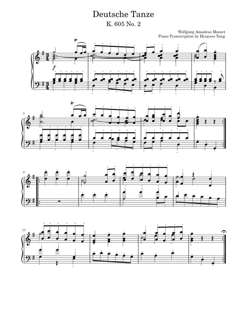 3 German Dances, K.605, No. 2 – Wolfgang Amadeus Mozart Sheet Music for ...