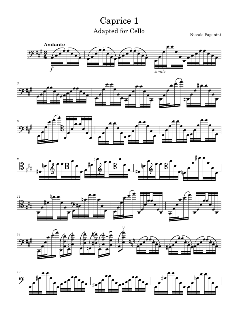 24 Caprices for Solo Violin, Op.1 – Niccolò Paganini Cello Caprice 1 ...