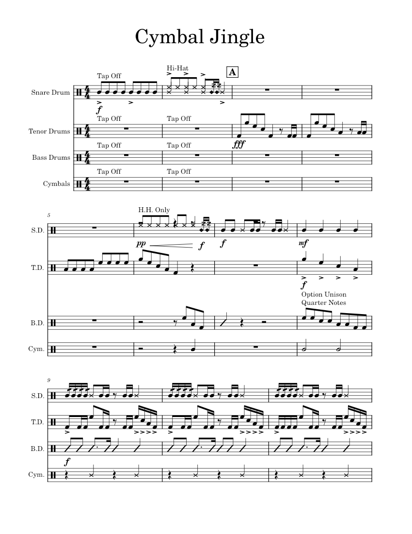 .Cymbal Jingle- Updated Sheet Music for Snare drum, Crash, Tenor drum ...
