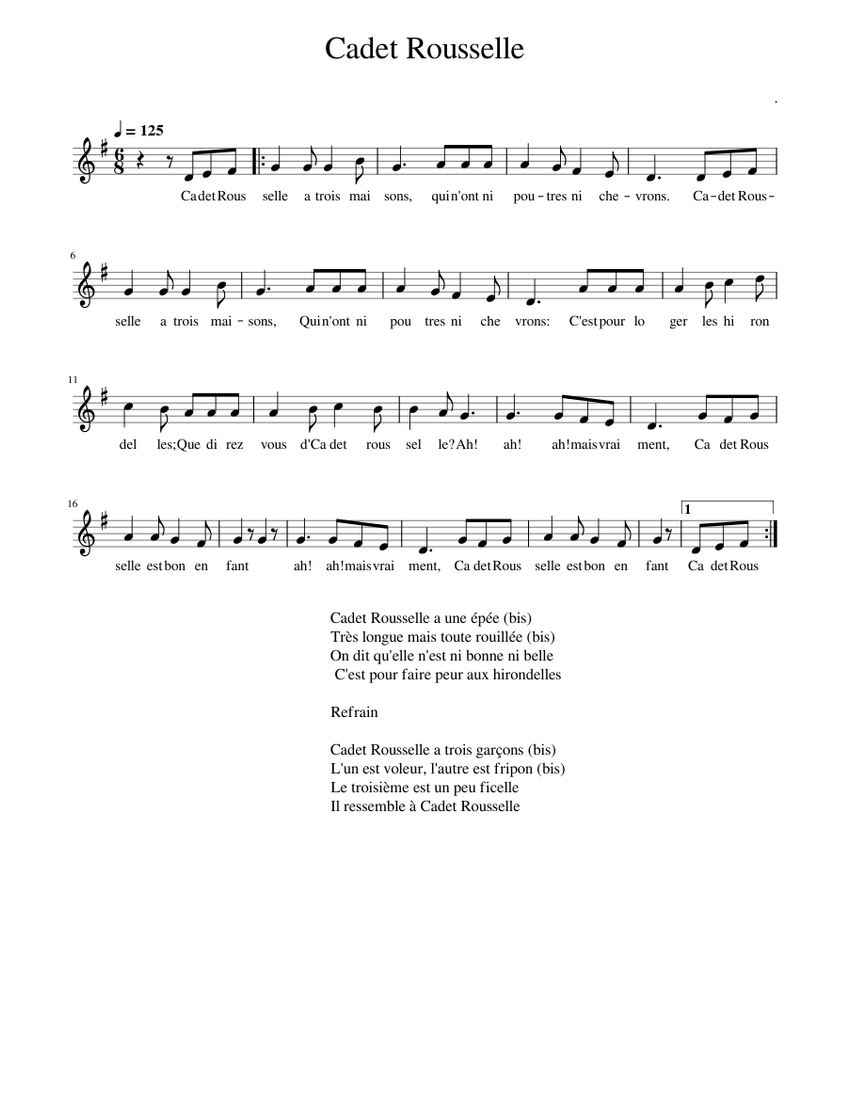 Cadet Rousselle – Misc Traditional Cadet Rousselle Sheet music for ...