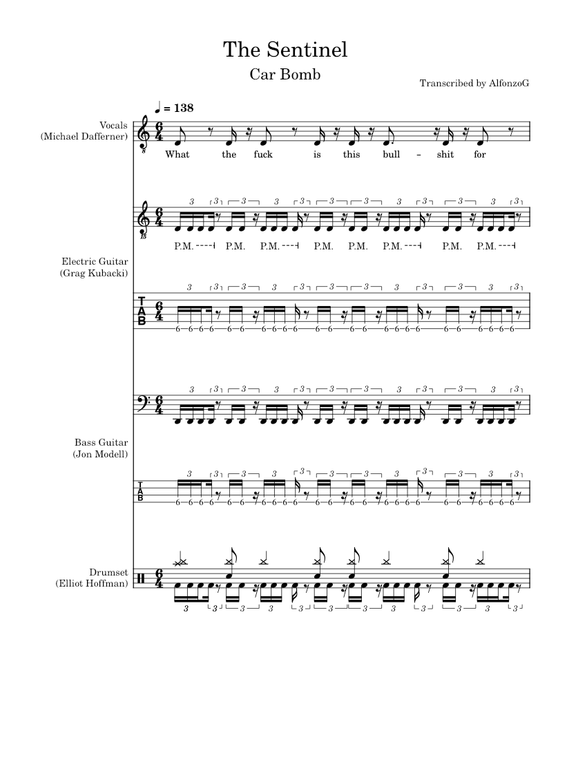 The Sentinel - Car Bomb Sheet music for Guitar, Bass guitar, Drum group ...