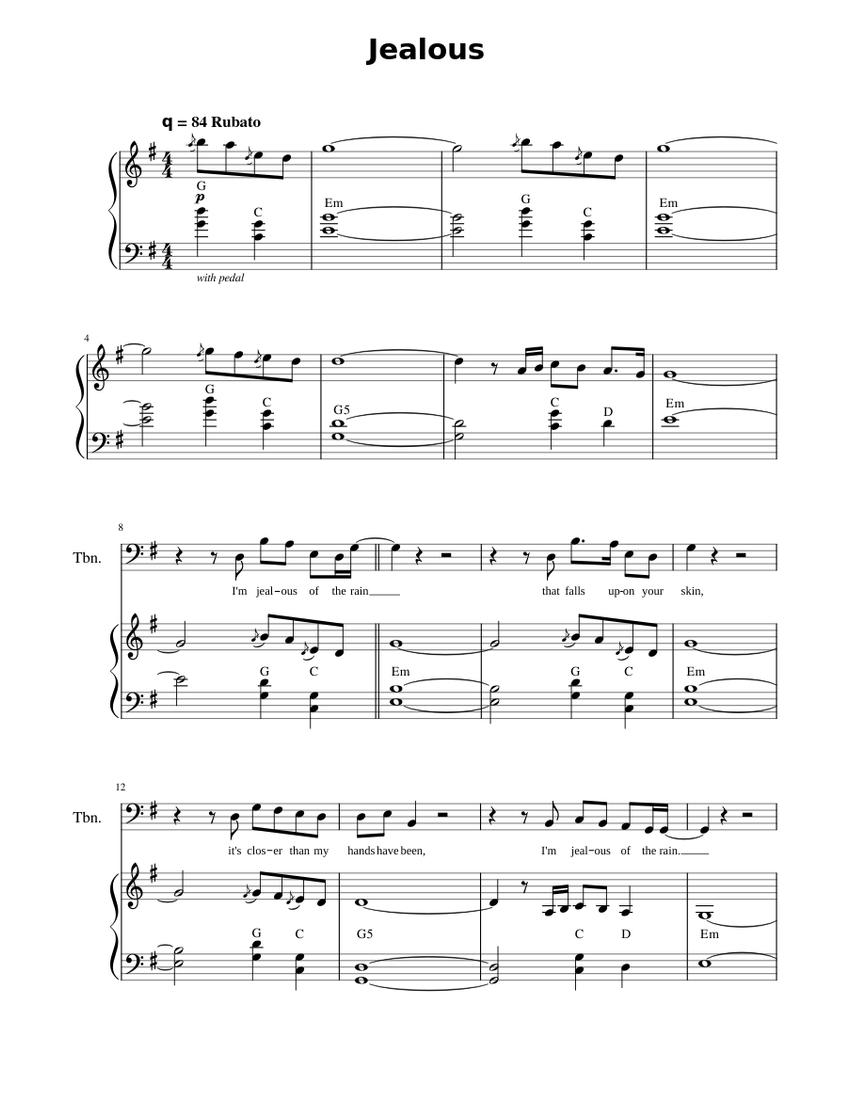 Jealous Sheet music for Piano, Trombone (Solo) | Musescore.com