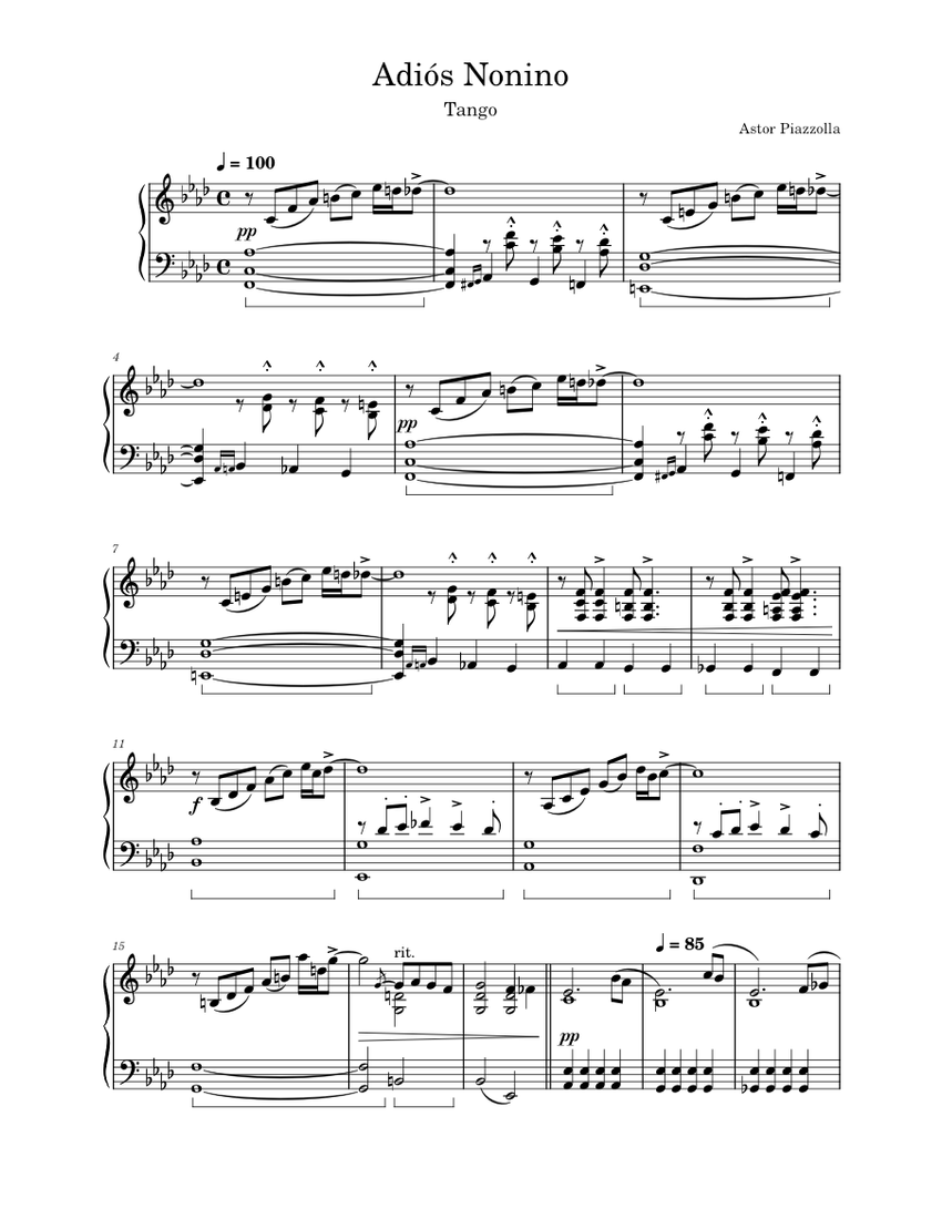 Adiós Nonino – Astor Piazzolla Sheet Music for Piano (Solo) | MuseScore.com