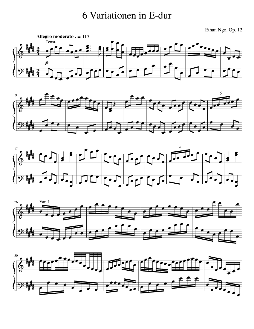 6 Variations in E Major - Ethan Ngo Sheet music for Piano (Solo ...