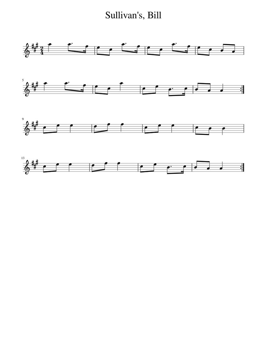 Sullivan's, Bill Sheet music for Piano (Solo) Easy | Musescore.com